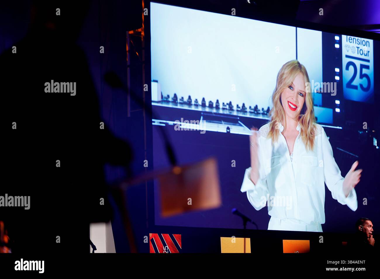 Melbourne, Australia. 30th Apr, 2025. Kylie Minogue is seen via video ...