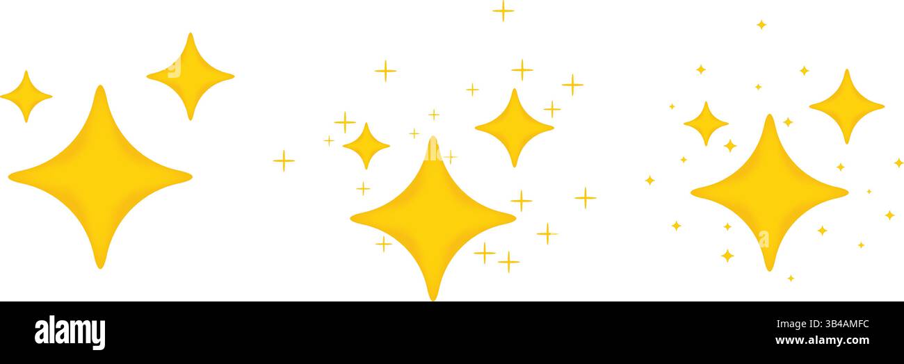 Yellow Sparkle Icon Set, Shiny Glitter Stars Vector, Minimal Twinkle ...