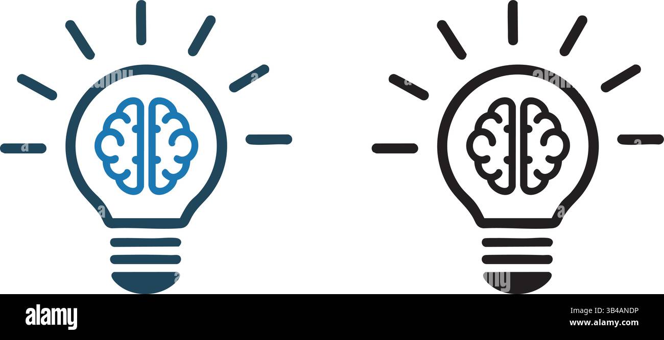 Creative brain and light bulb icon vector symbolizing innovation, idea, and intelligence in ...