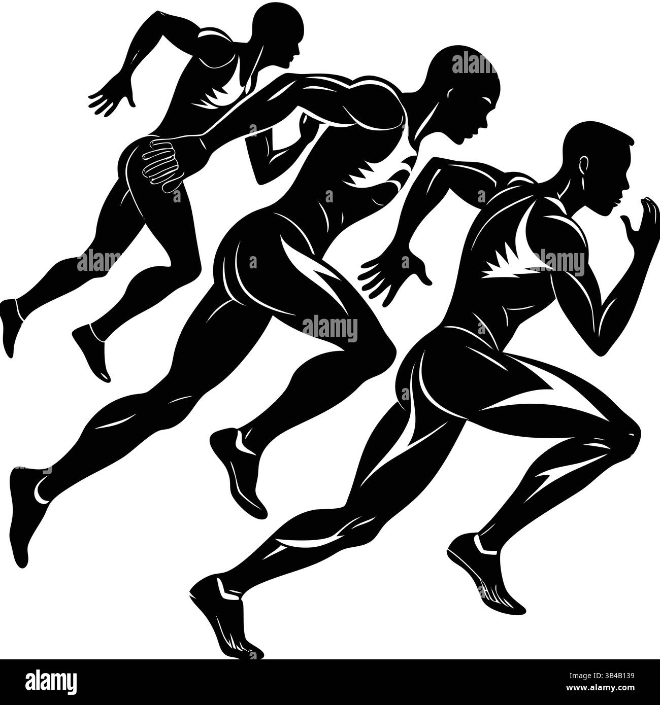 Silhouettes of Sprinters Running in Competitive Race Stock Vector Image ...