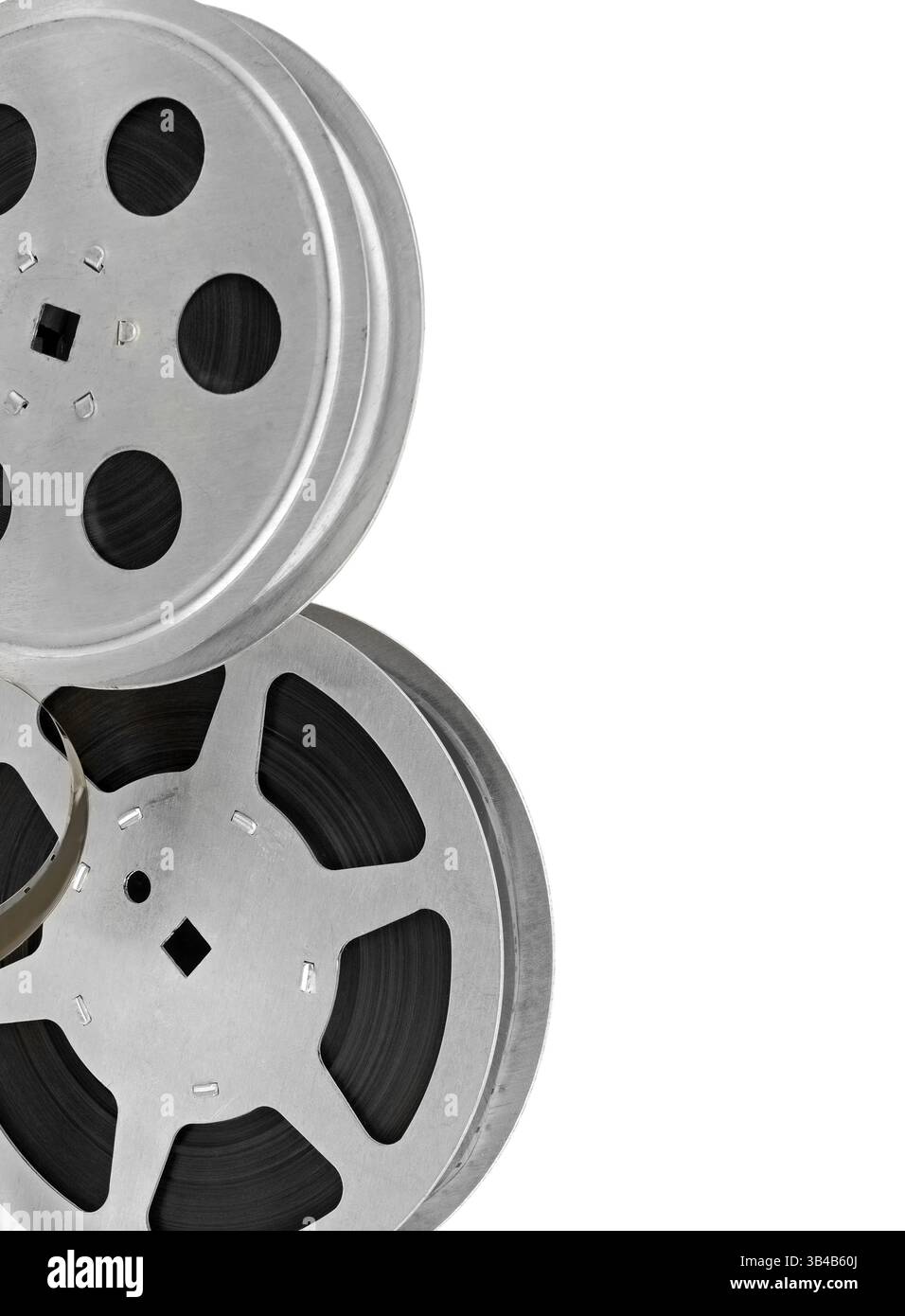 Set of reels with film strip isolated on a white background. Free space ...