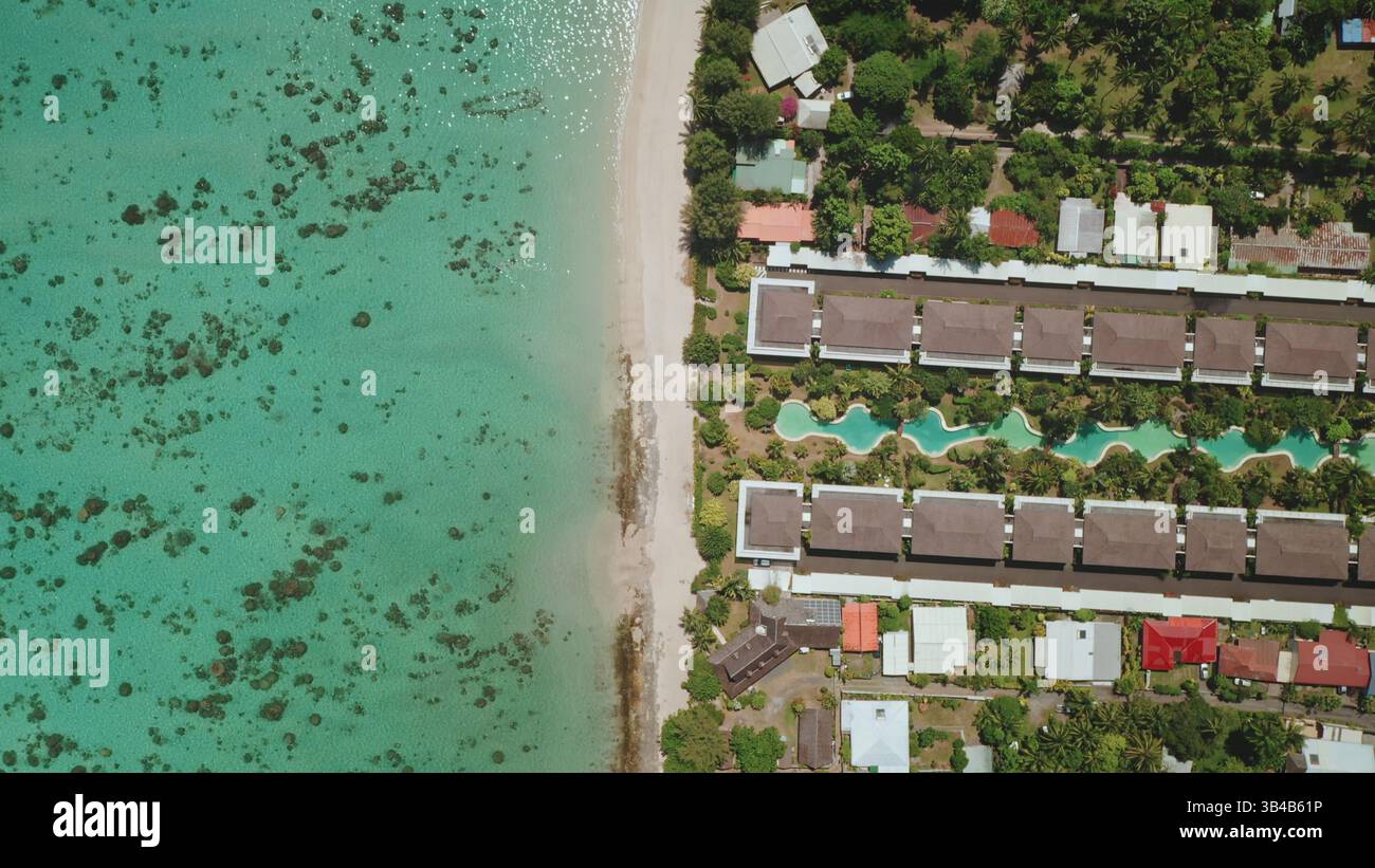 Aerial view of Tahiti island beauty, turquoise water, coral reef, sandy ...