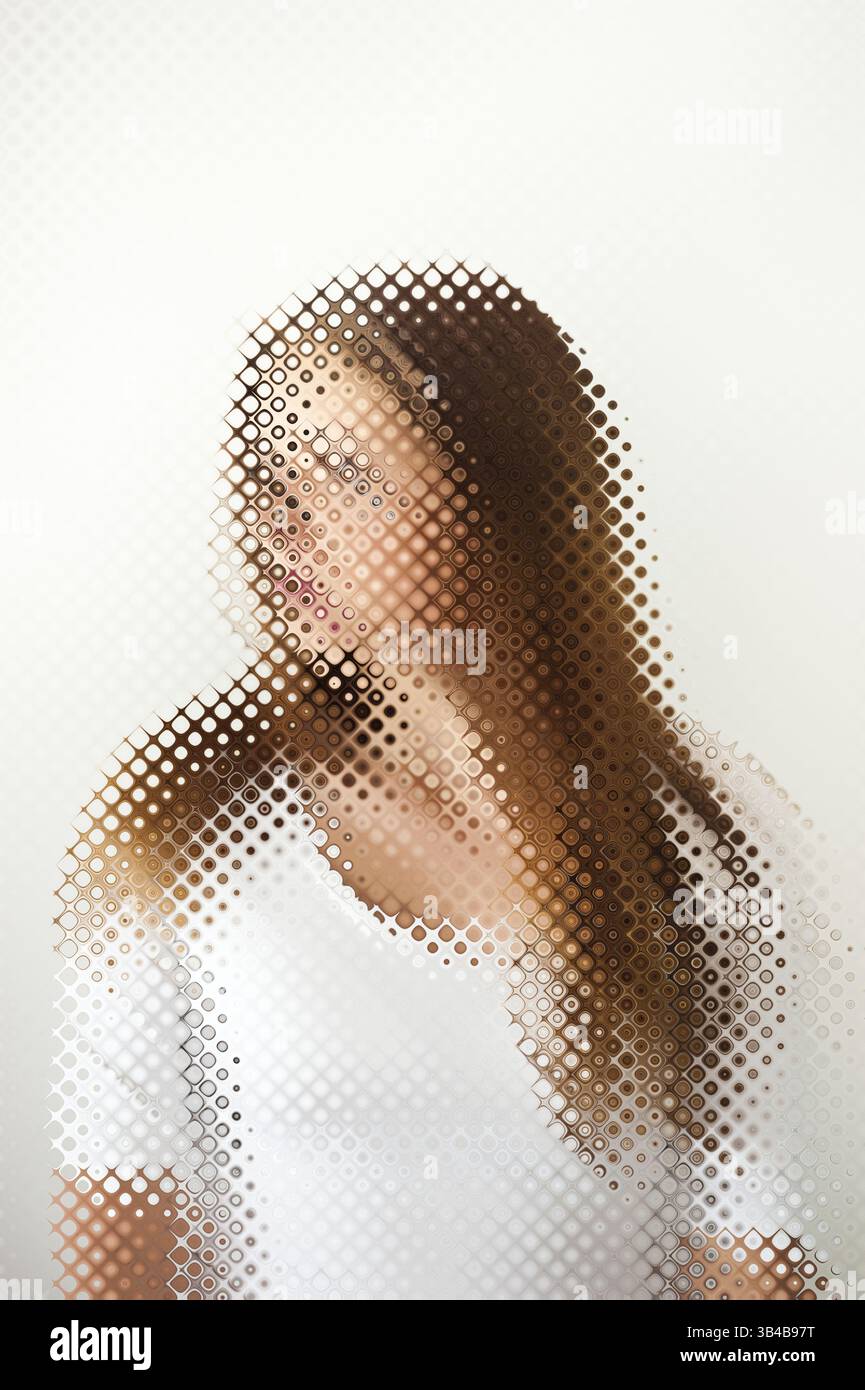 young brunette woman defragmented Stock Photo - Alamy