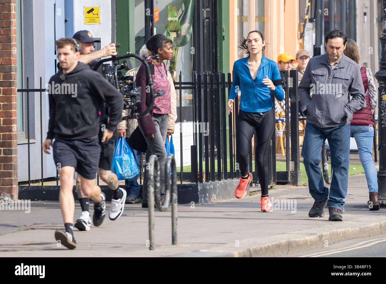 Gal Gadot filming a scene for 'The Runner' in Camden, London, wearing a ...