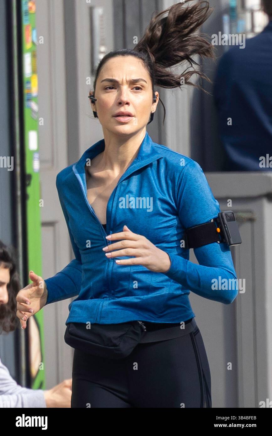 Gal Gadot filming a scene for 'The Runner' in Camden, London, wearing a ...