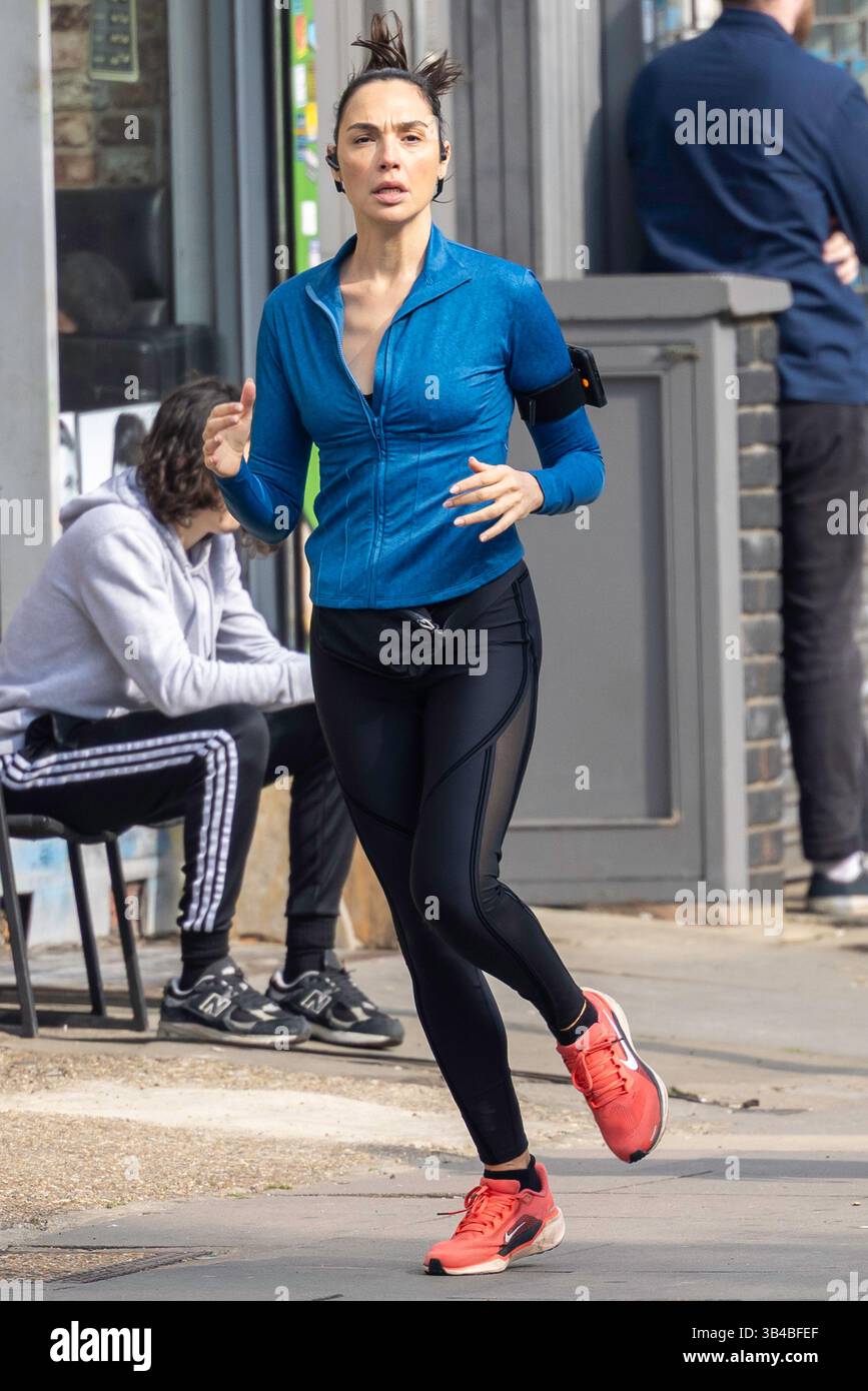 Gal Gadot filming a scene for 'The Runner' in Camden, London, wearing a ...