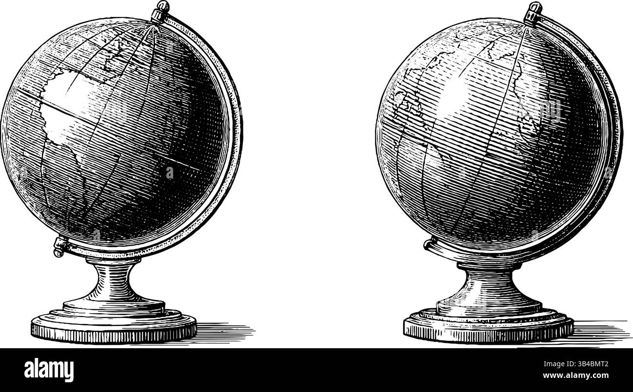 Vintage engraved illustration of world globes for educational and design use Stock Vector Image ...