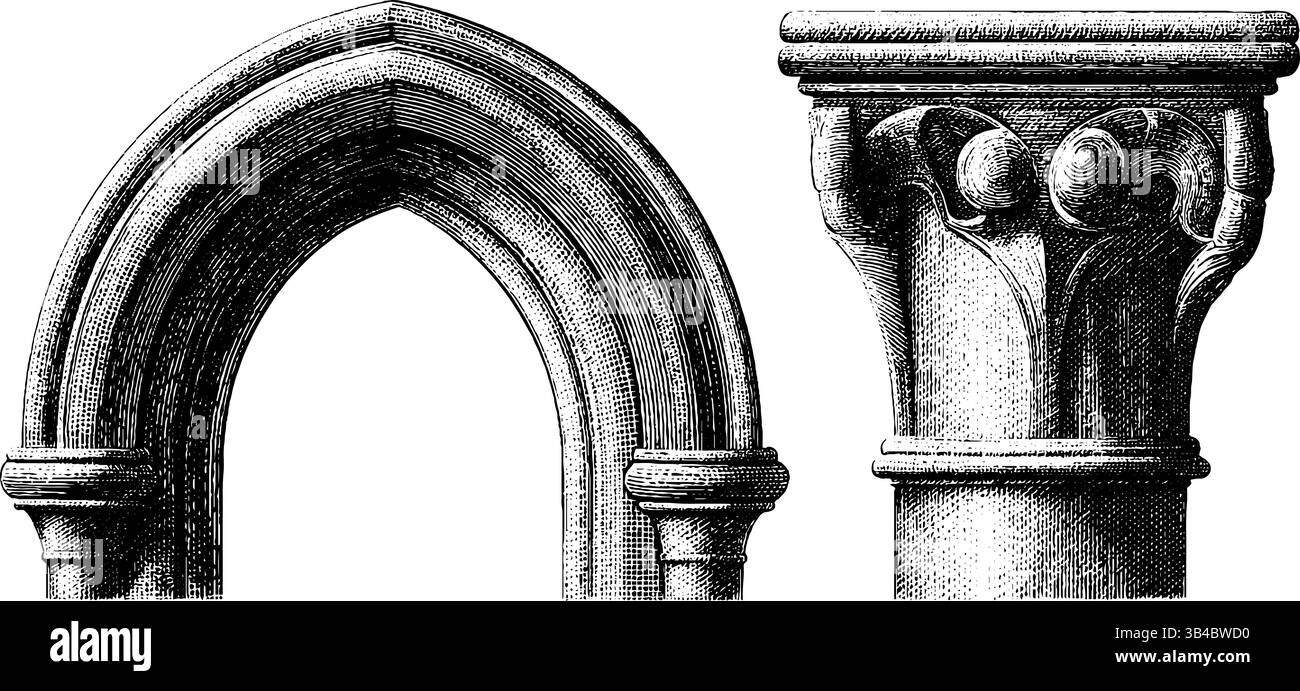 Intricate gothic architecture - ogival arch and column capital design ...