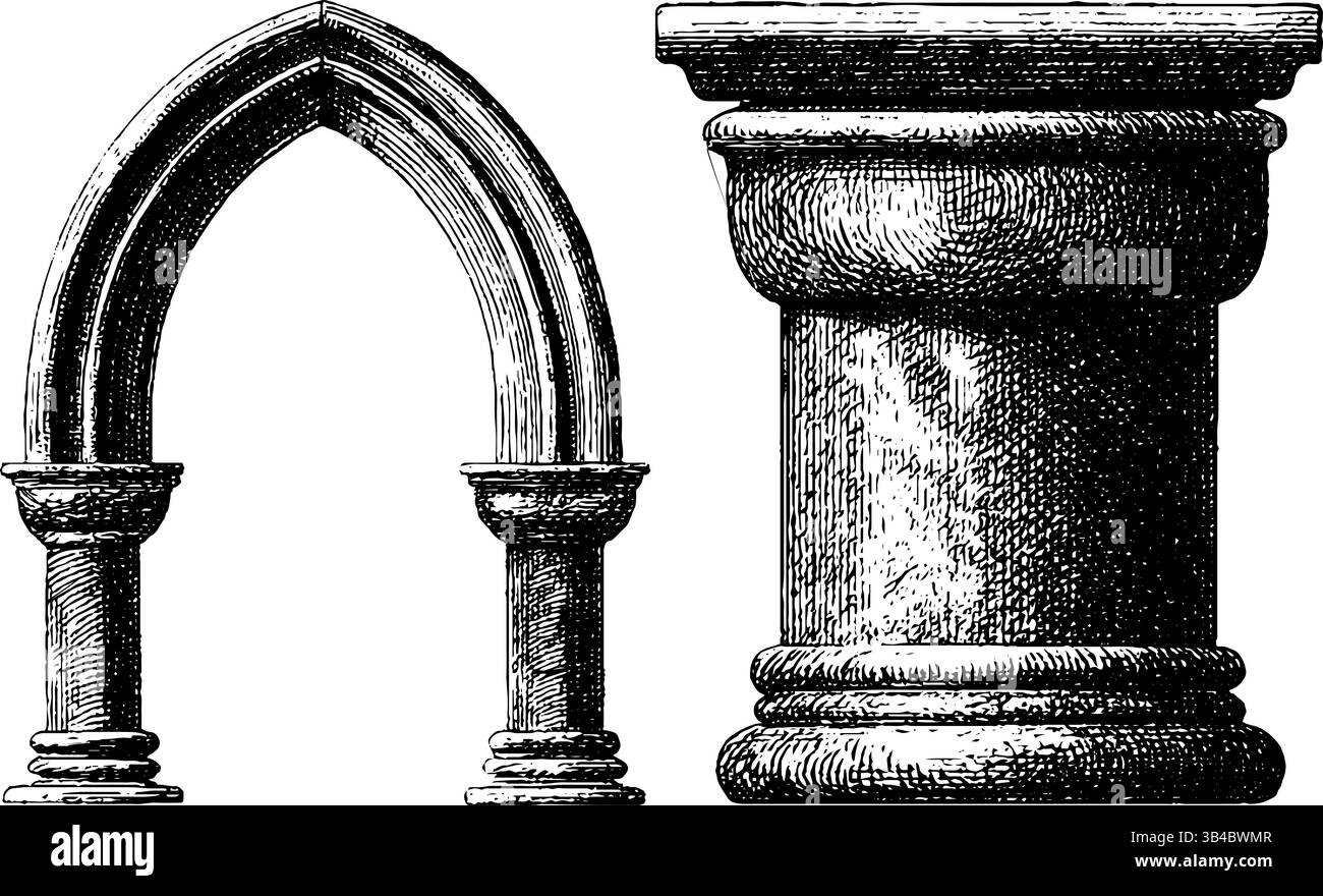 Engraved gothic architecture with ogival arch and column design Stock ...