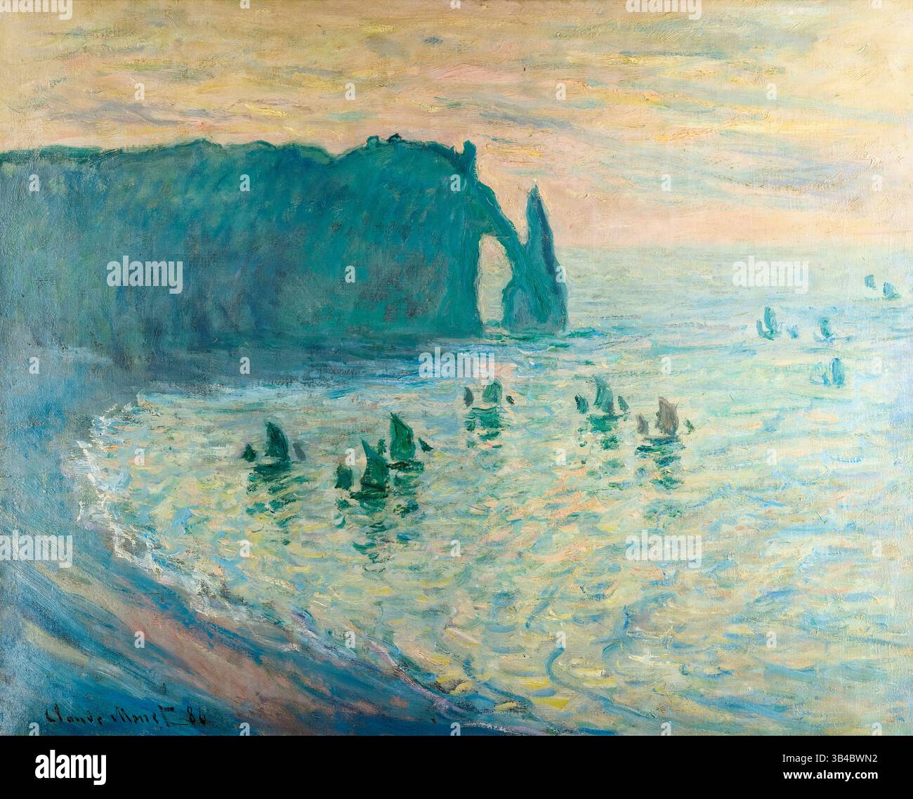 Claude Monet, Cliffs of Etretat, landscape painting in oil on canvas ...
