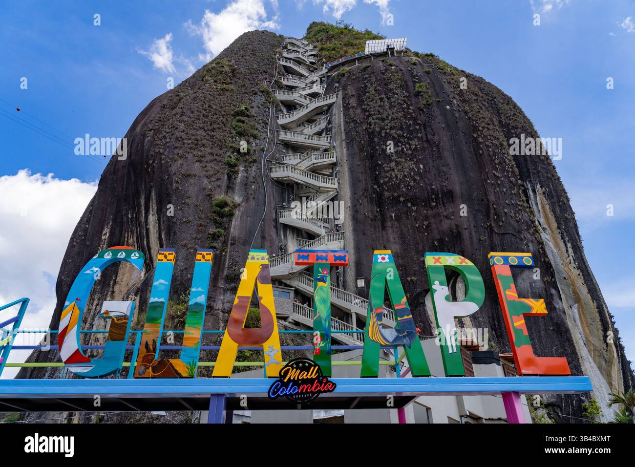 The sign at the Piedra del Penon or Penon de Guatape, a rock formation ...