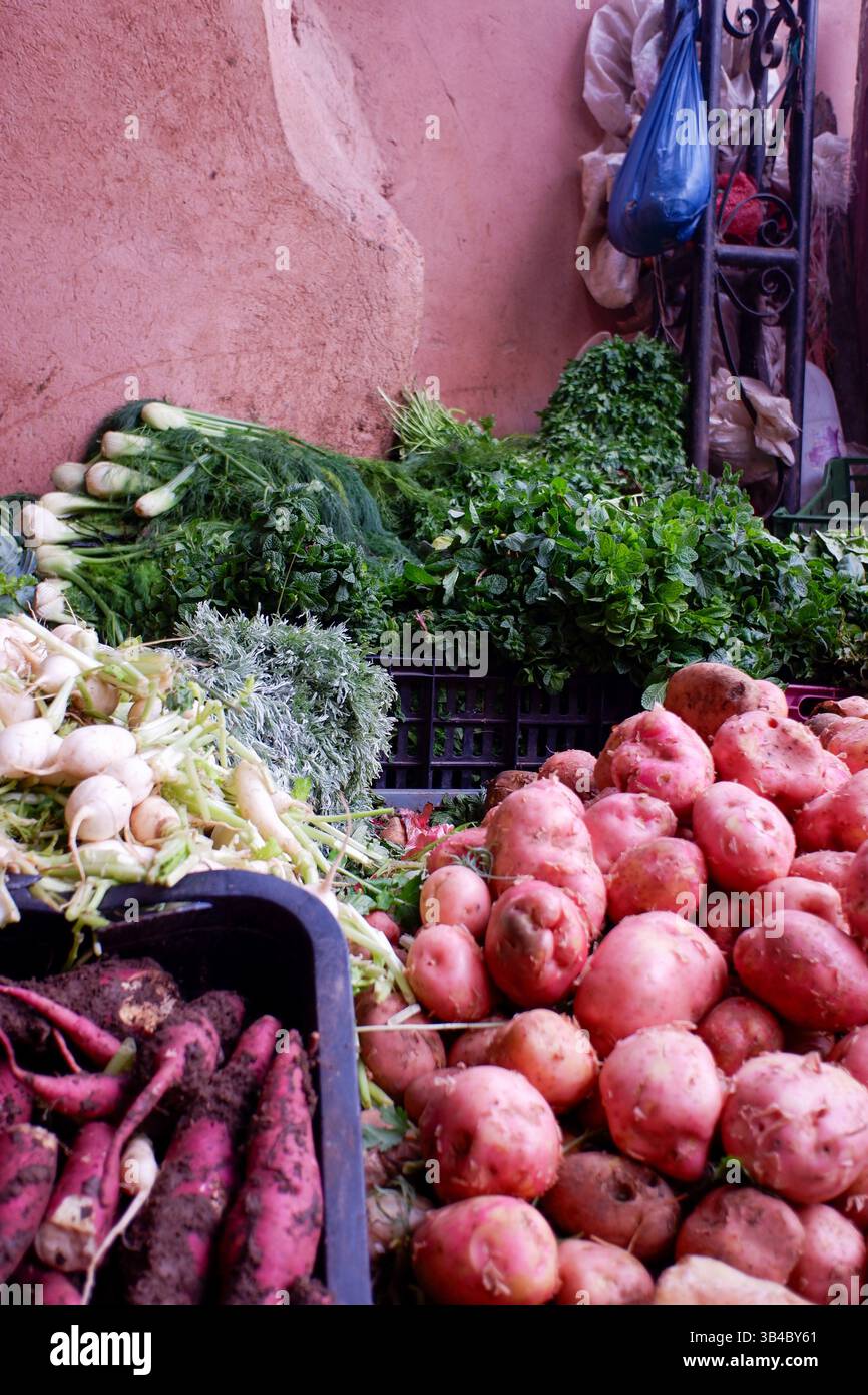 29 DEC Marrakesh, Morocco - Fruit and vegetables on display in a ...