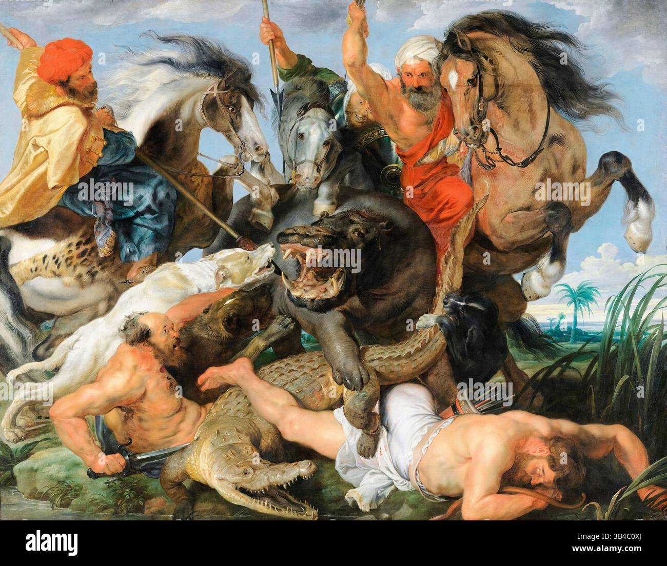 Peter Paul Rubens, The Hippopotamus and Crocodile Hunt, painting in oil ...