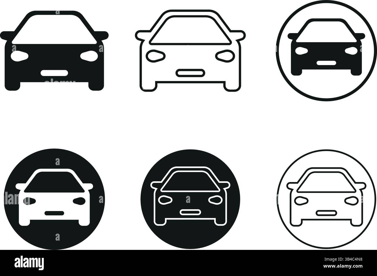 Front View Car Icon set Vector or Minimalist Black Car set Silhouette ...