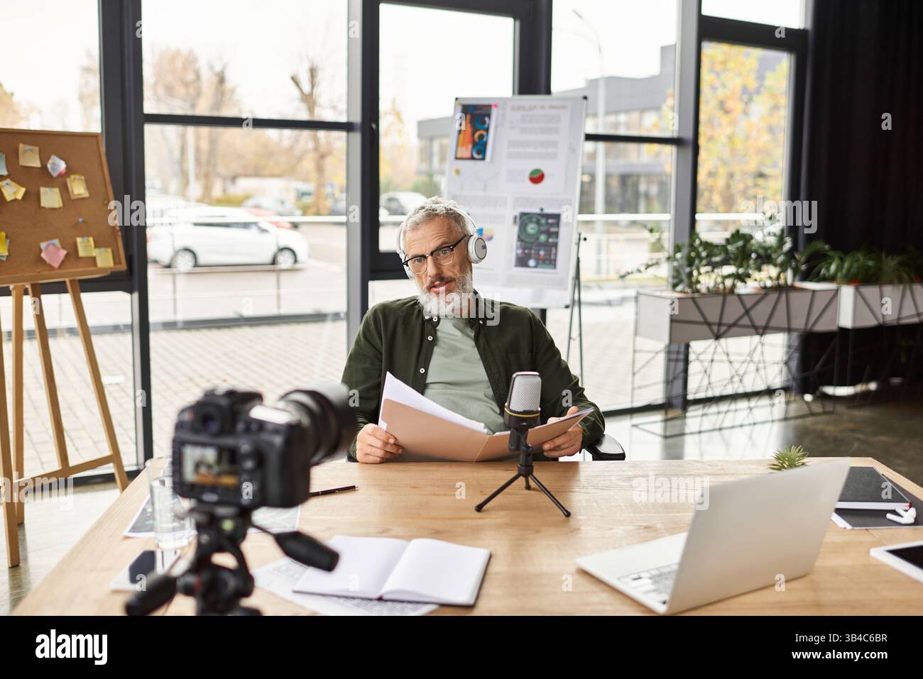 A focused individual prepares for a virtual session in a dynamic ...