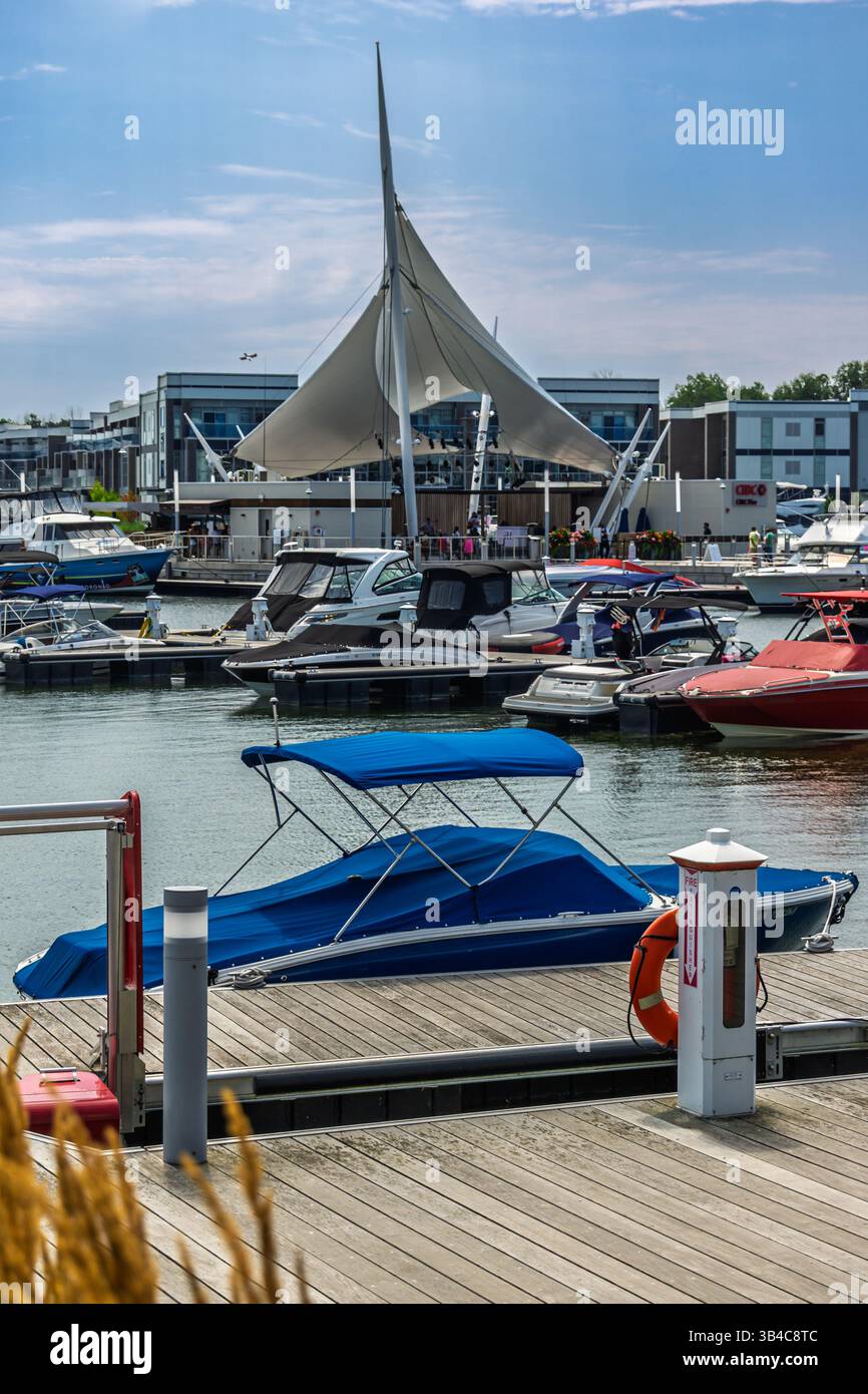 05AUG2024, Friday Harbour,Ontario, Canada - Pleasure boats moored in ...