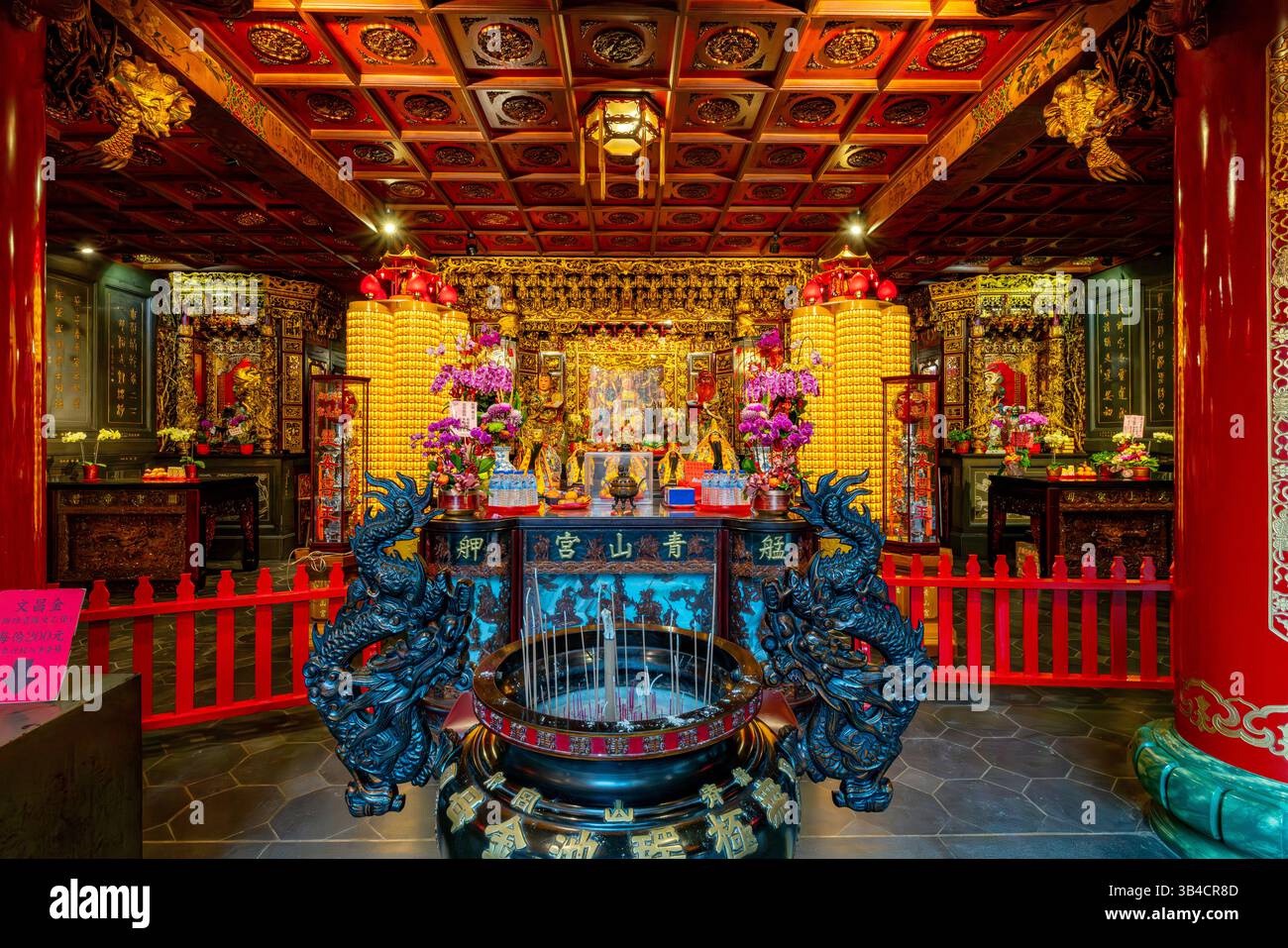 Interior of a historic Ximending Mazu Temple, in Taipei Taiwan. The ...