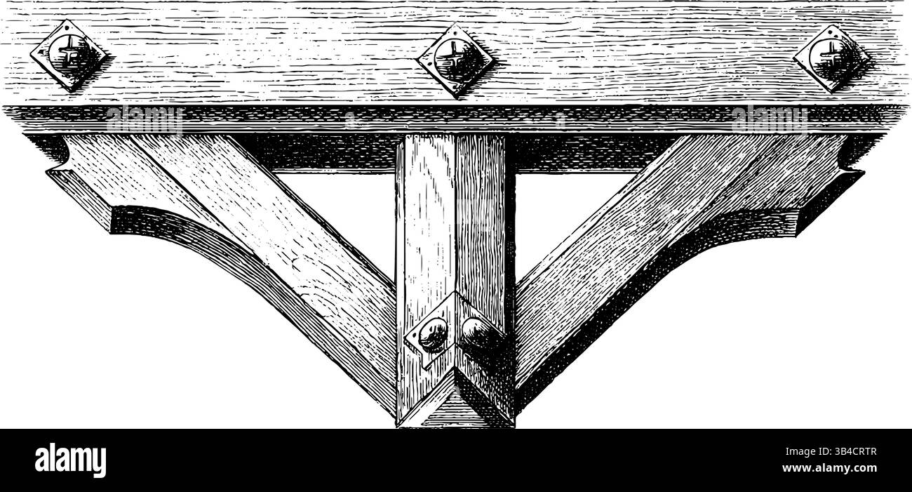 Architectural design featuring engraved roof truss and brackets for ...