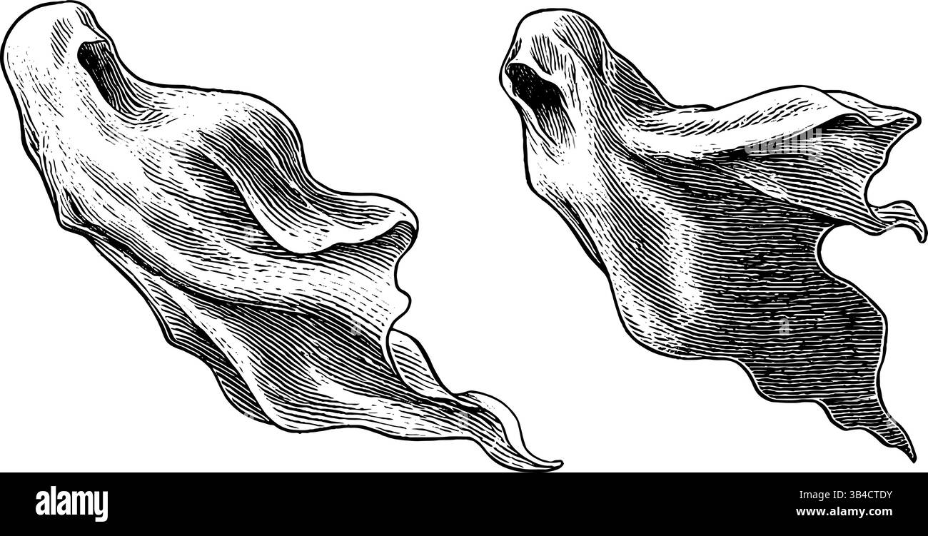 Engraved ghost and banshee illustration set for halloween decor and ...