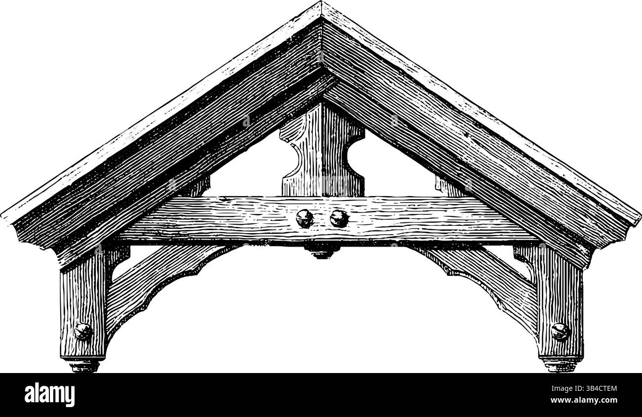 Architectural design of roof truss and brackets in engraved style Stock ...