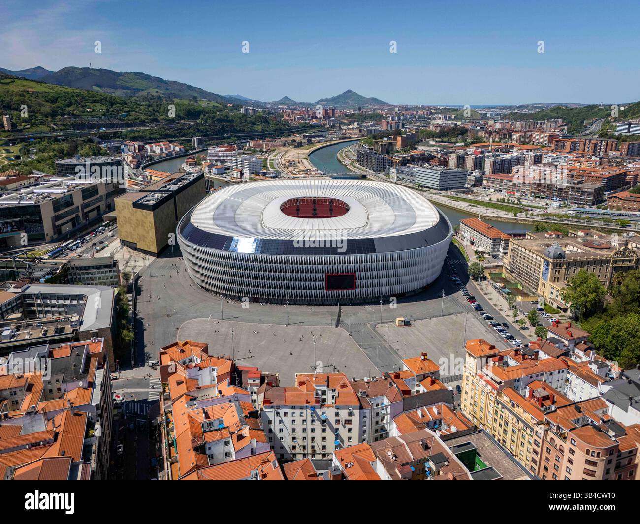 Bilbao, Spain. 30th Apr, 2025. Aerial Ground View outside and above the ...