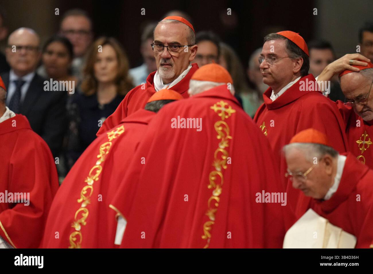 Cardinal Pierbattista Pizzaballa, top left, attends a mass on the fifth ...