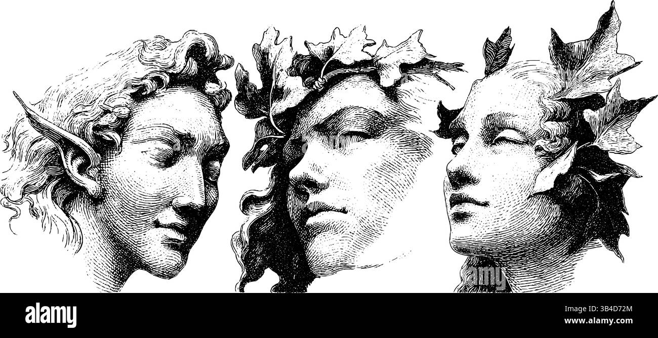 Enchanted nymph and dryad engravings: mythical forest spirits ...