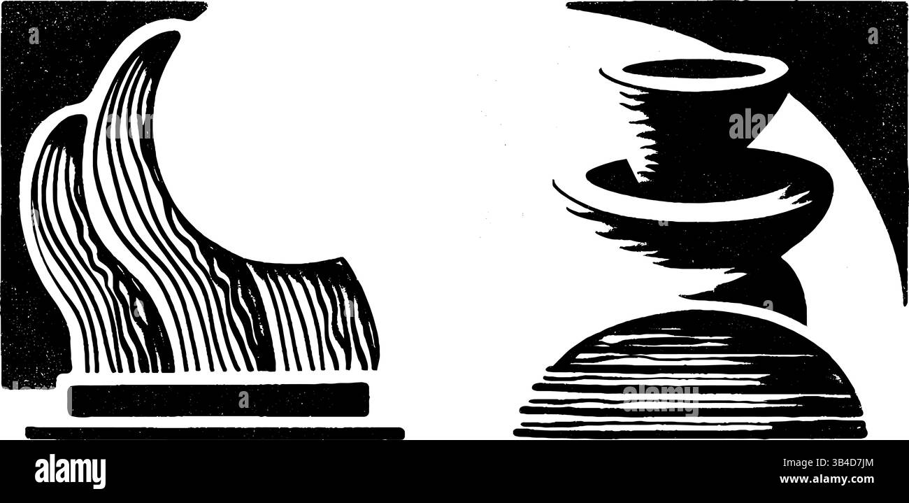 Engraved abstract sculpture illustration set featuring unique geometric ...