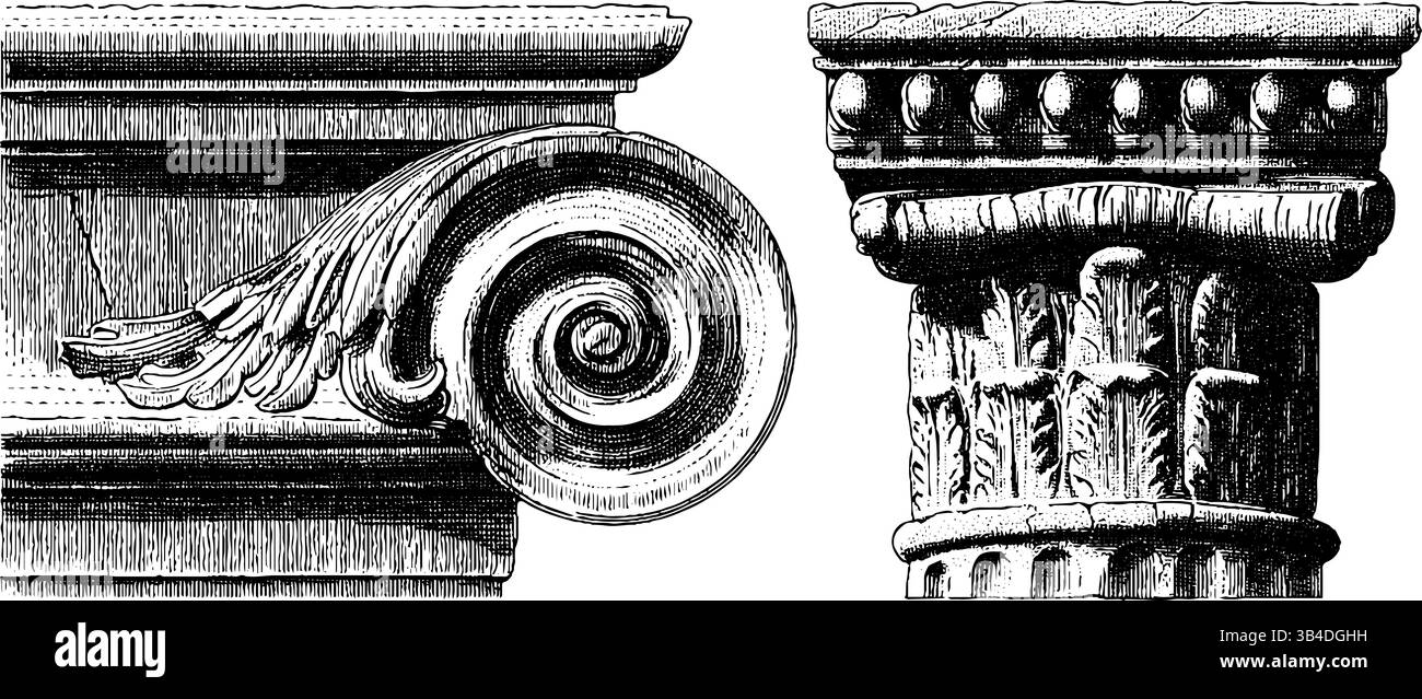 Classical acropolis architecture engravings - intricate ancient greek ...