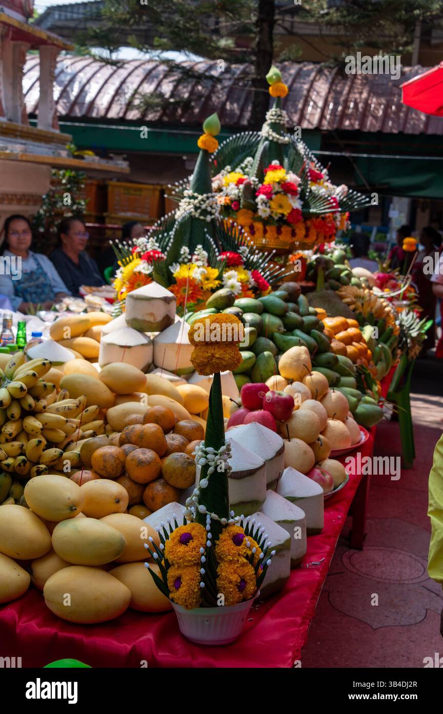 A wide selection of fresh fruits on display at the Muang Mai Market in ...