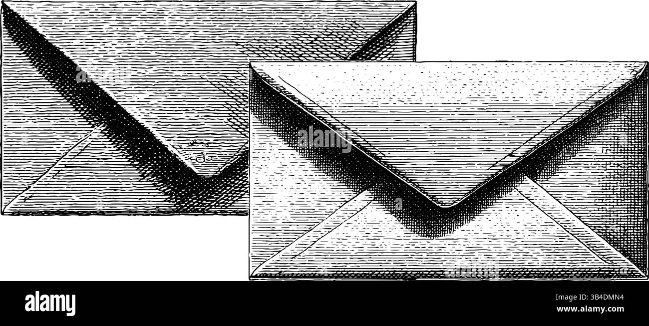 Vintage engraved illustration set featuring envelope and letter for ...