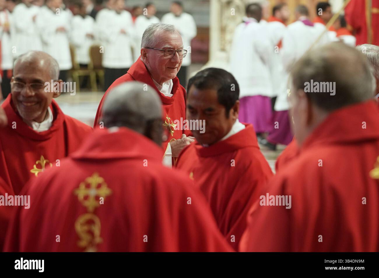 Cardinal Pietro Parolin attends a mass on the fifth of nine days of ...