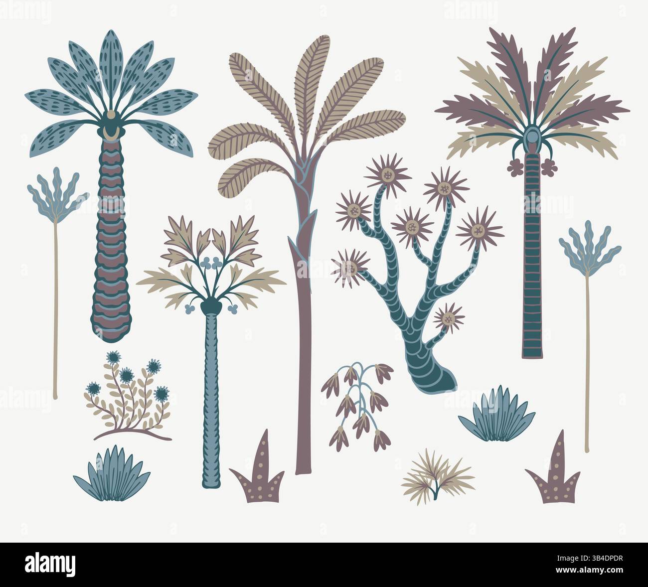 Simple trees and plants isolated. Tropical jungle vector Stock Vector ...