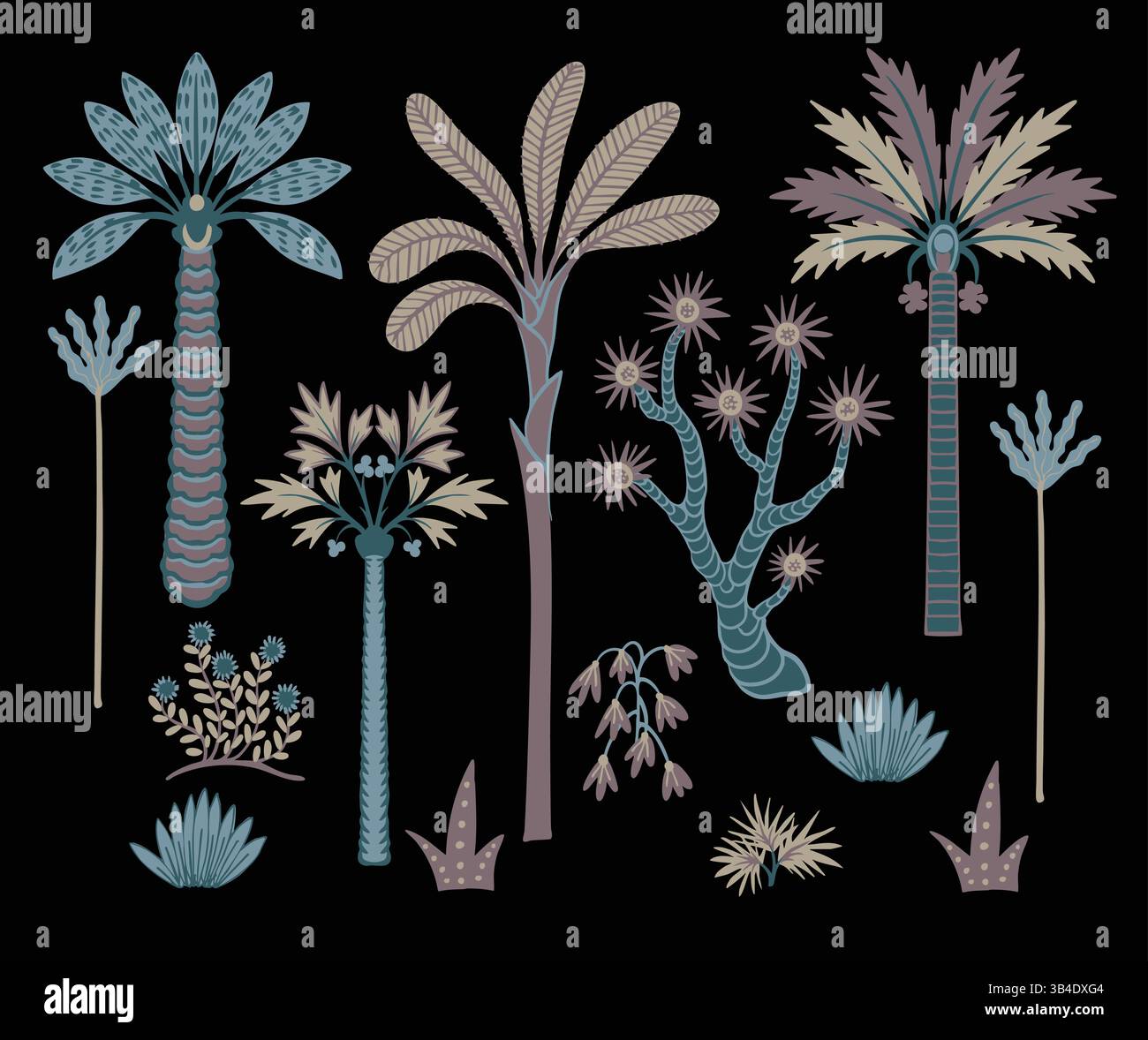 Simple trees and plants isolated. Tropical jungle vector Stock Vector ...