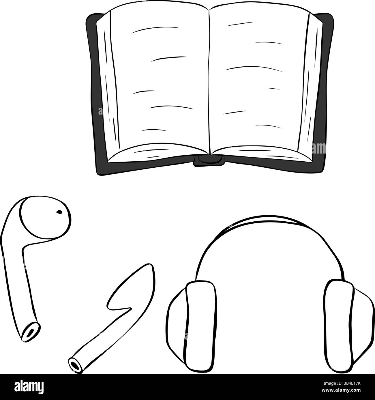 Headphones line drawing icon isolated Black and White Stock Photos ...