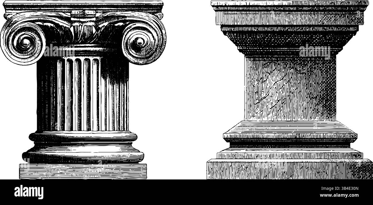 Classical architectural elements: engraved ionic column and cori design ...