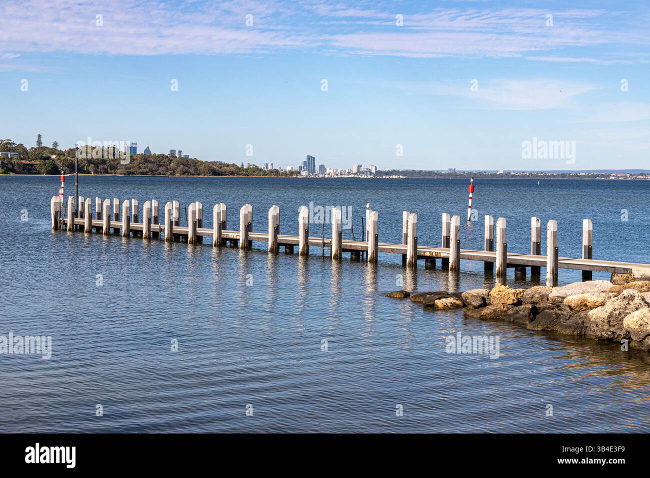 A wooden jetty at Point Walter Reserve (Dyoondalup) on the Swan River ...