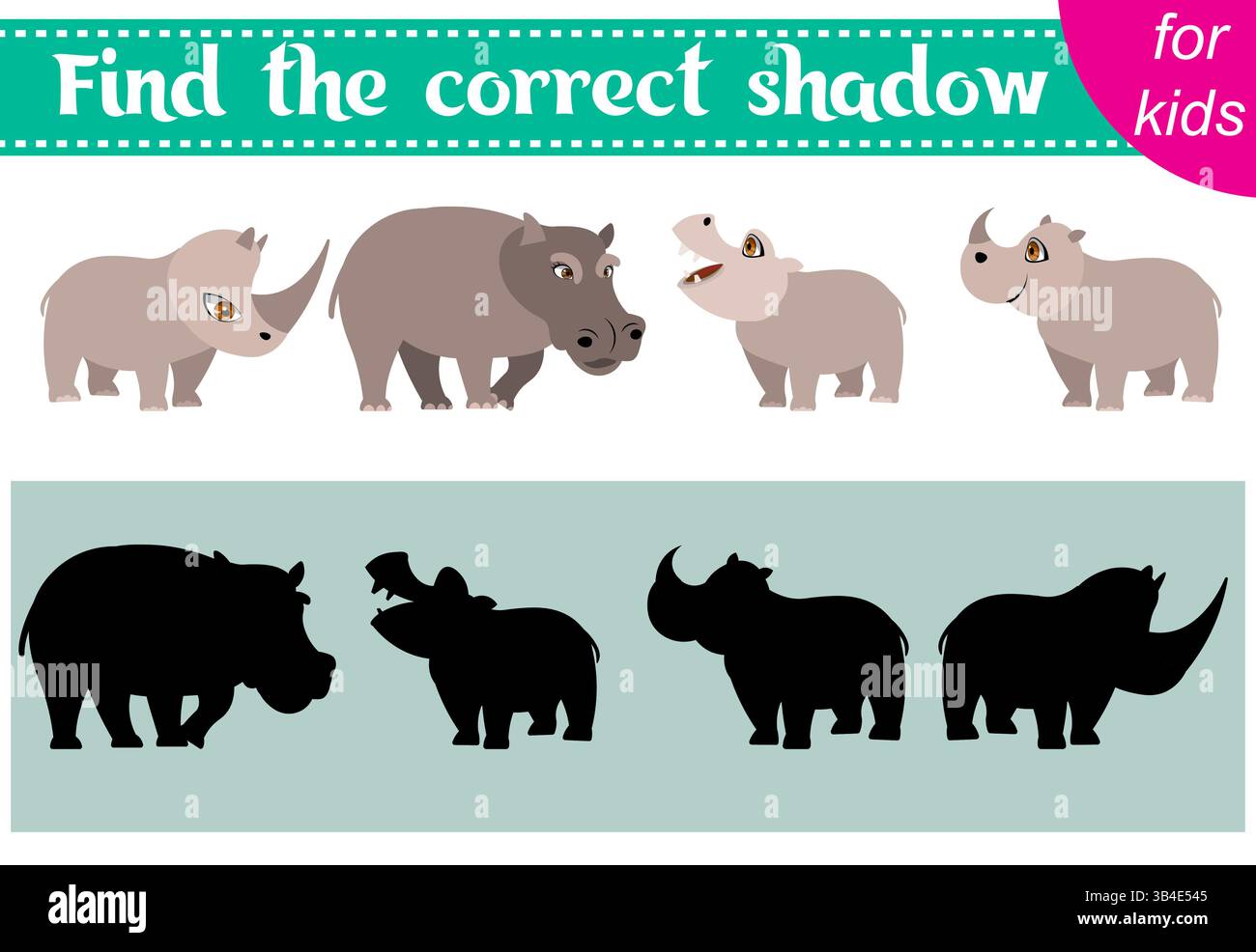 Brainteaser for kids. Zoo animals. Rhinoceros and hippopotamus. Find ...