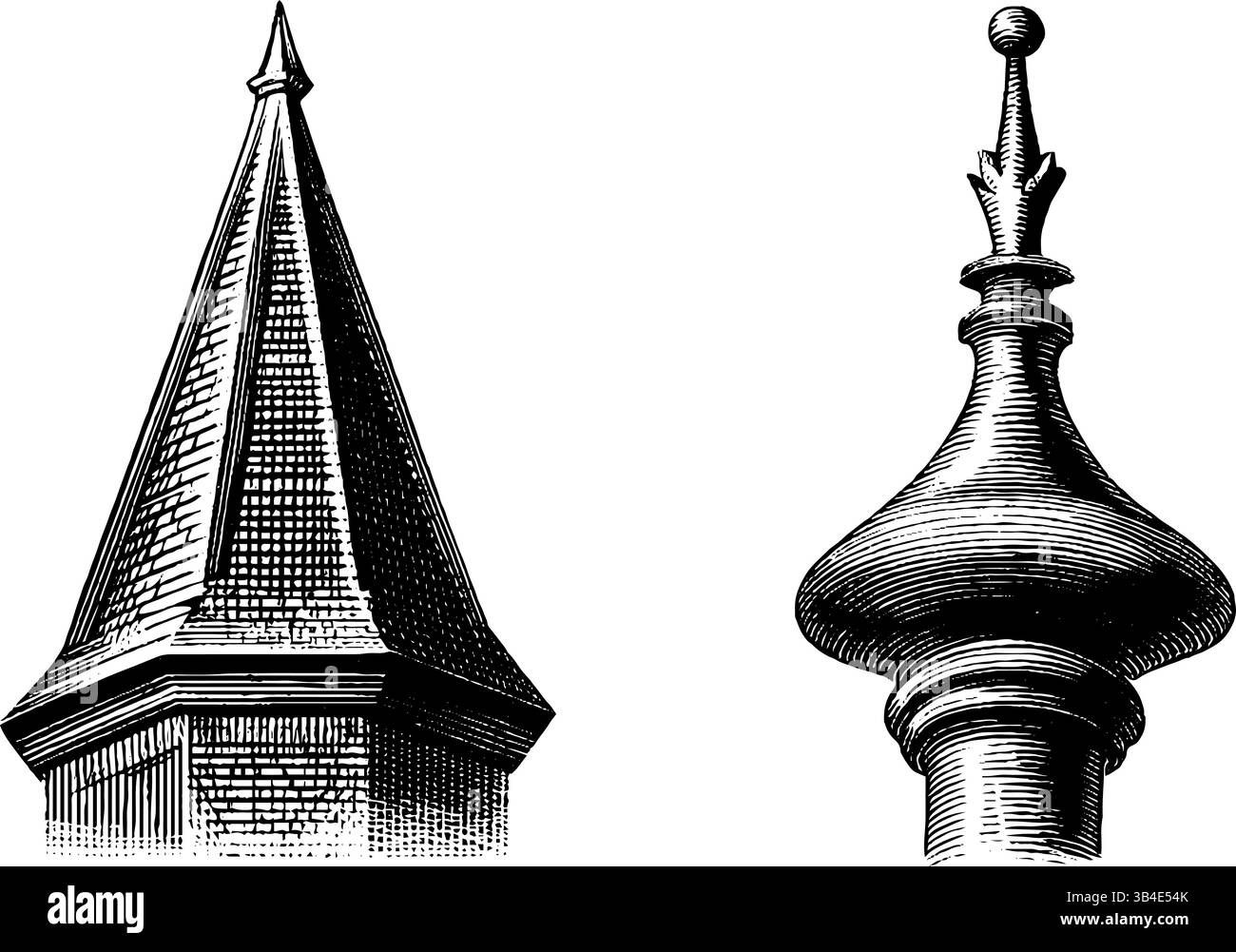 Vintage architectural elements: detailed engraved pinnacle and ...