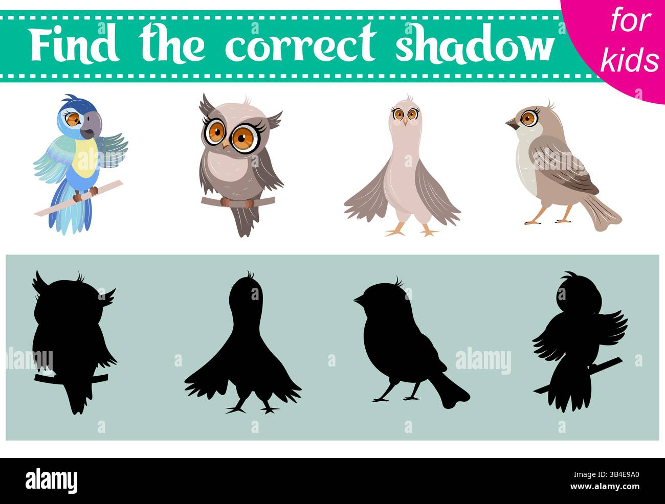 Brainteaser for kids. Zoo animals. Parrot, owl, dove and sparrow. Find ...