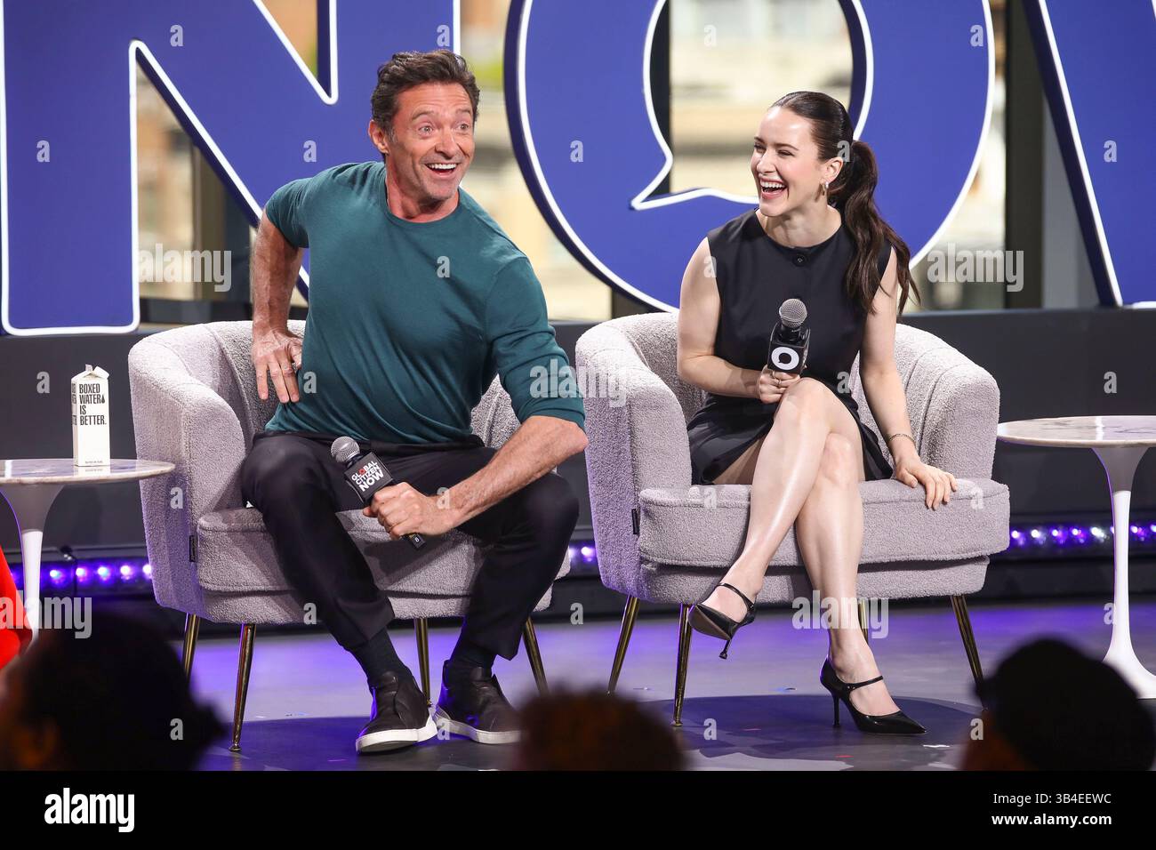 Actors Hugh Jackman, left, and Rachel Brosnahan participate in the ...
