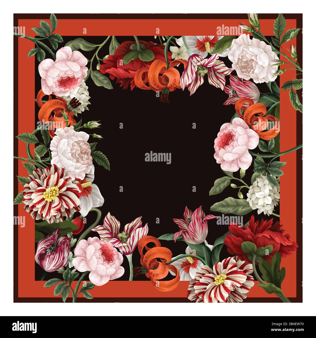 Design scarf with oil painting rococo still-lifes flowers. Vector Stock ...