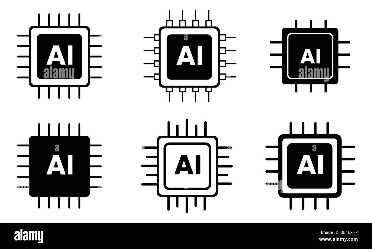 AI Chip Icons Set vector. Artificial intelligence icon set vector ...