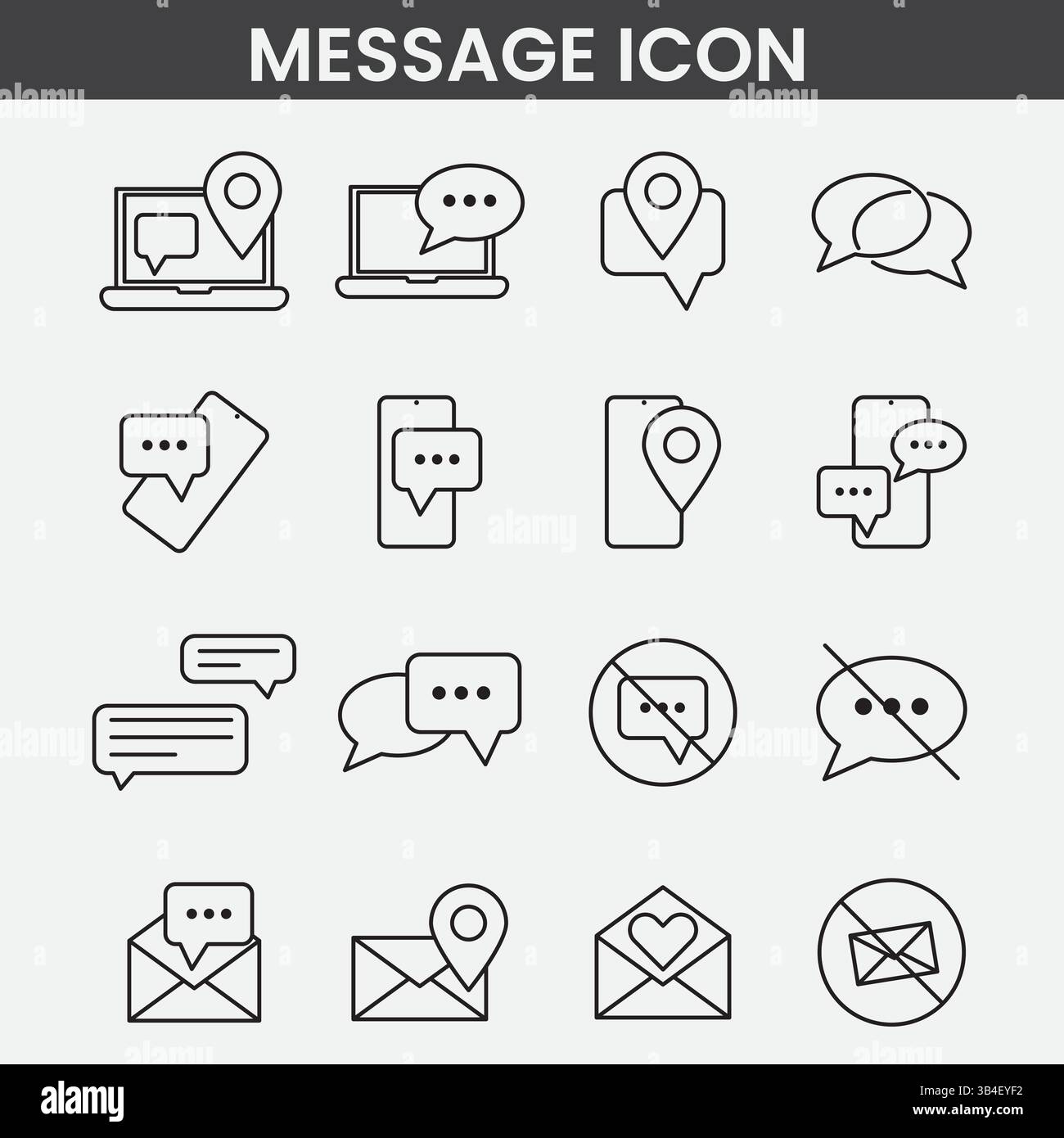 Minimalist Message Icon Set Communication Symbols, Chat Bubbles ...