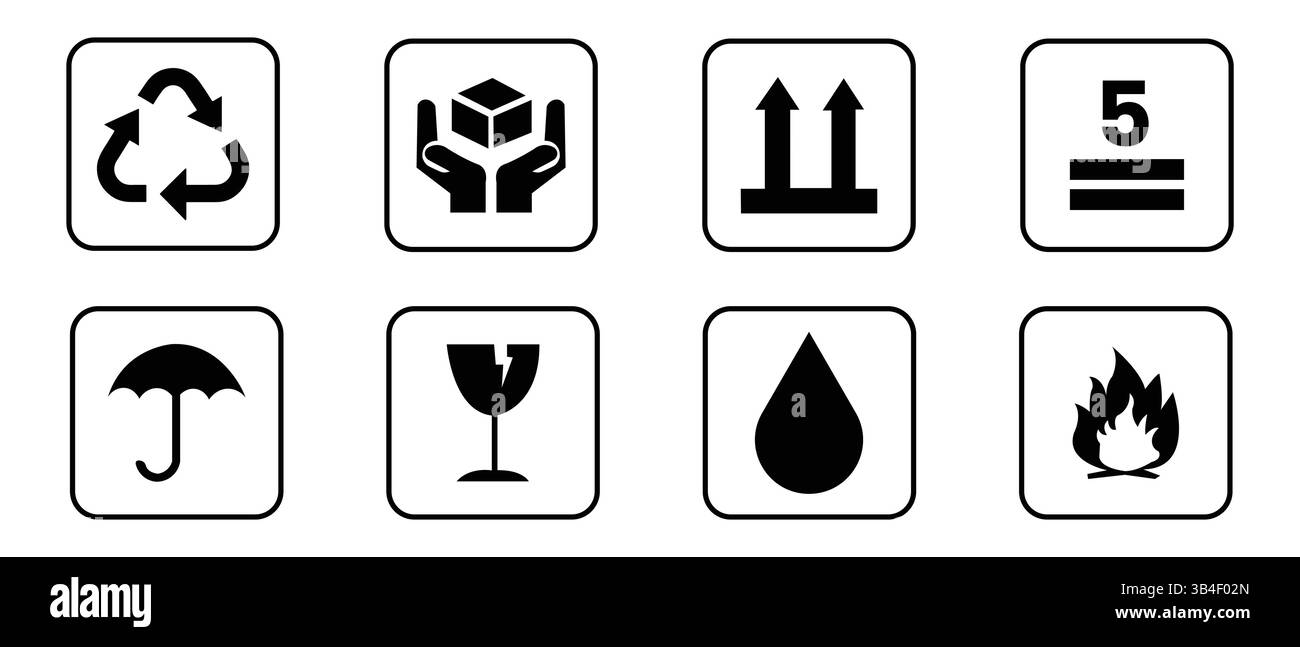 Collection of Important International Shipping Symbols vector illustration. Packaging symbol ...