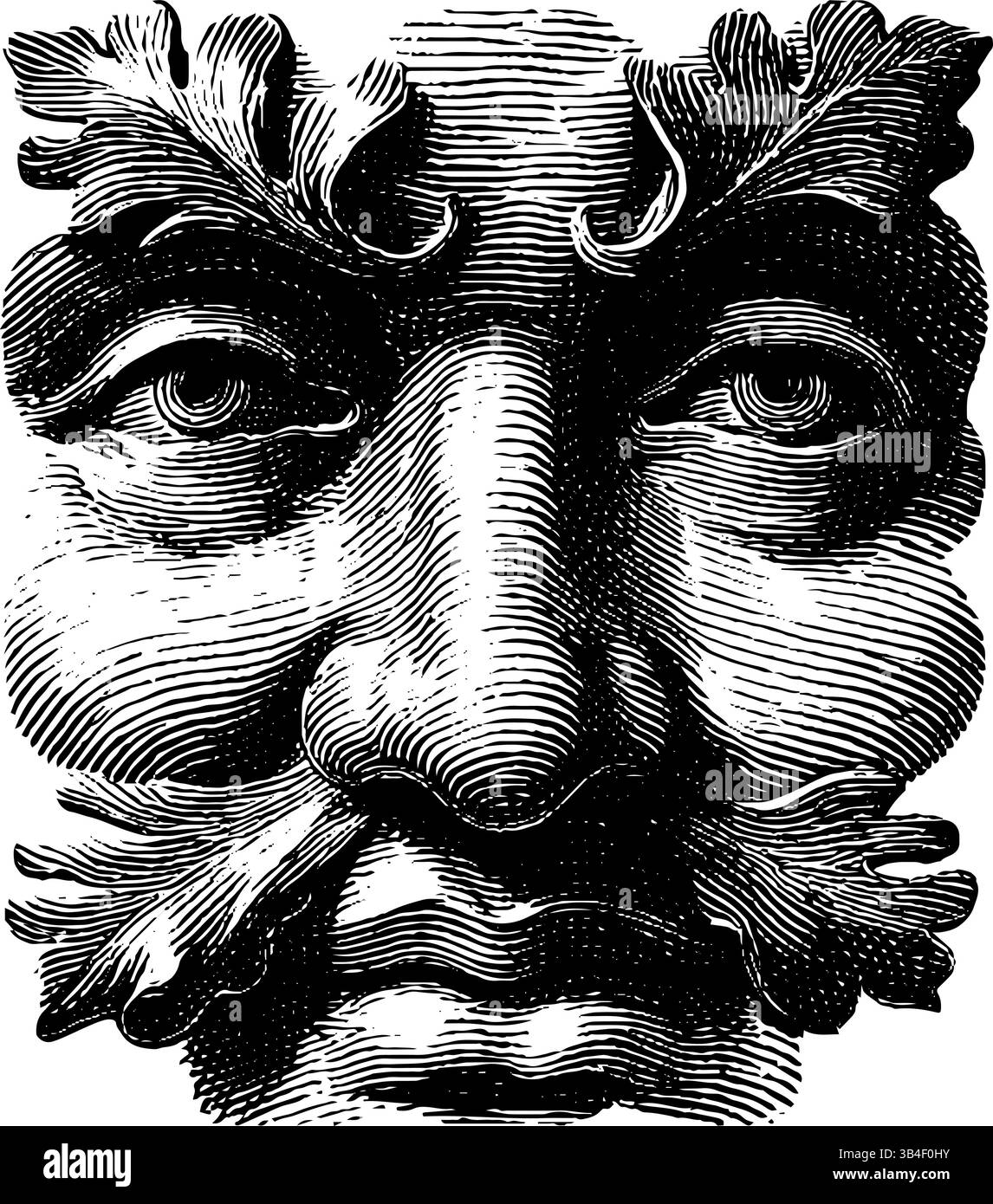 Engraved ornamental face illustration with intricate details Stock ...