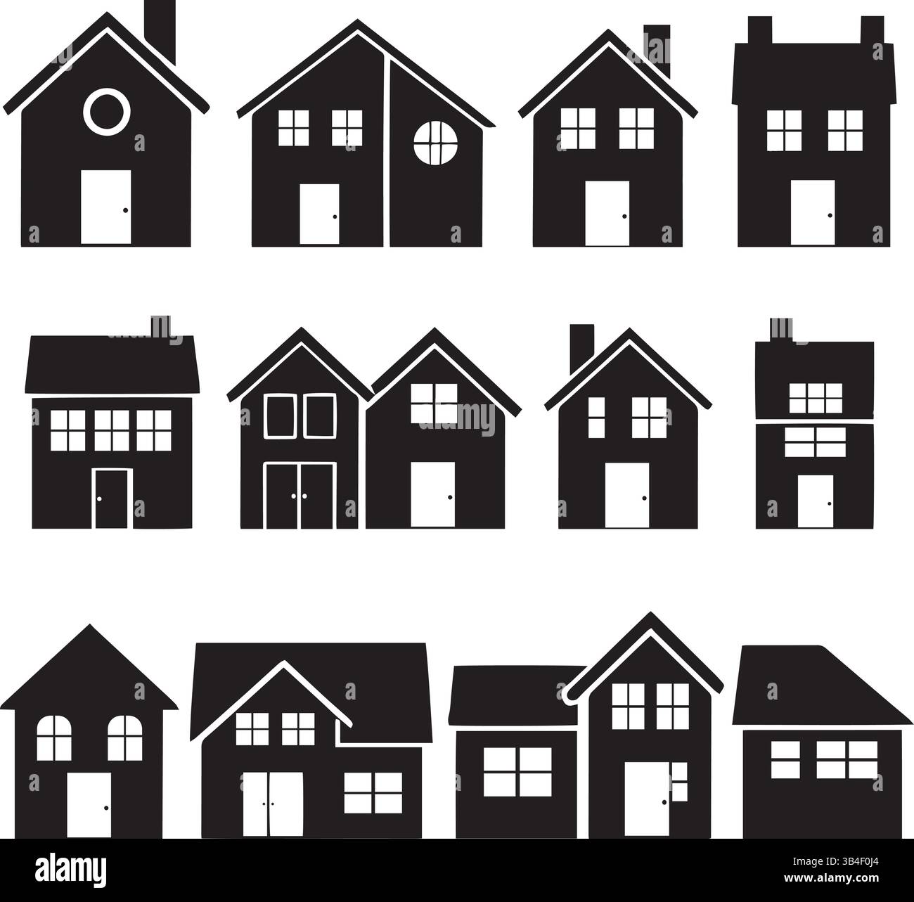 House Silhouette Set – Black Minimalist Vector Collection of Residential Homes and Real Estate ...