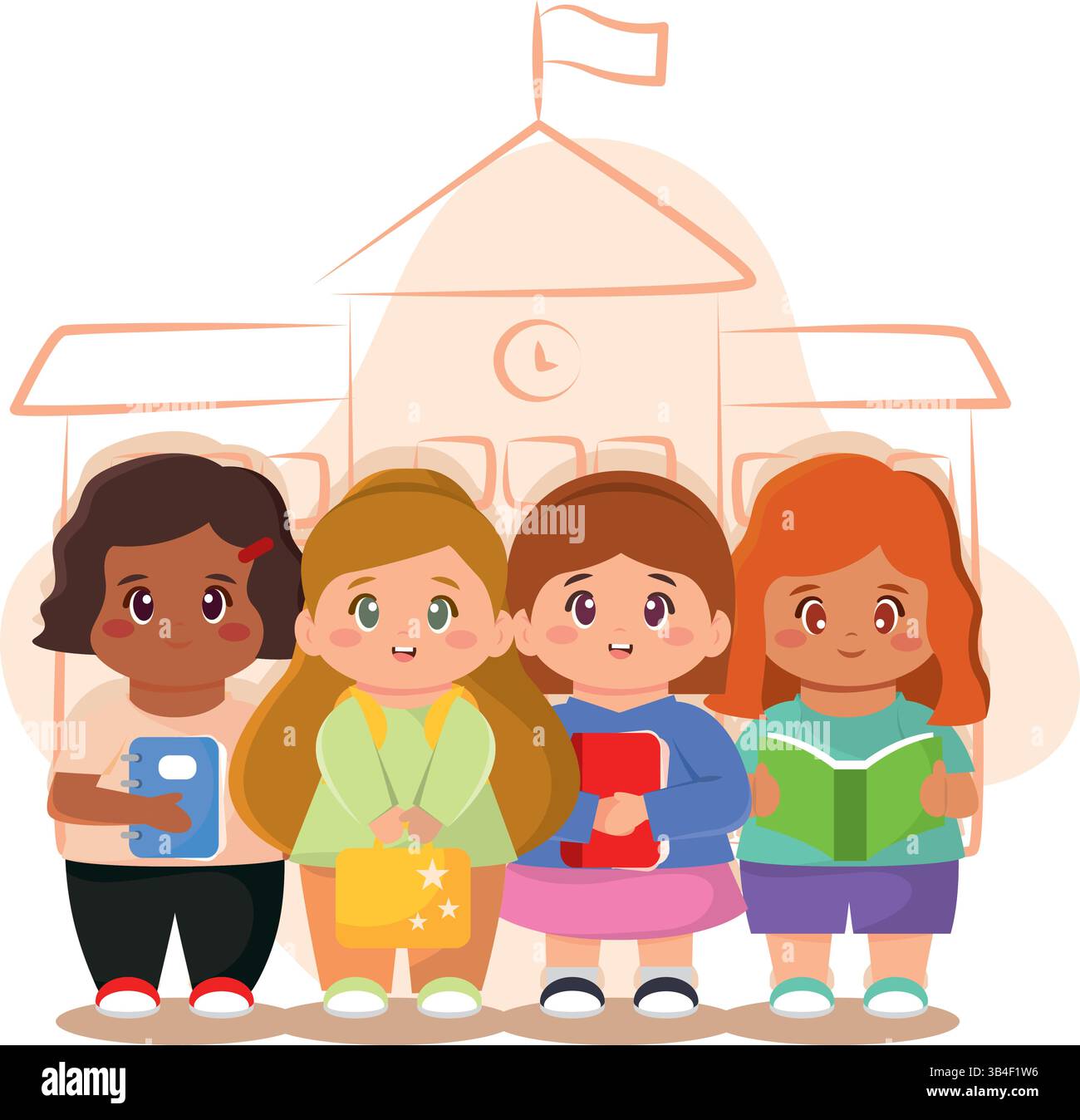 Four girls at school. Vector illustration Stock Vector Image & Art - Alamy