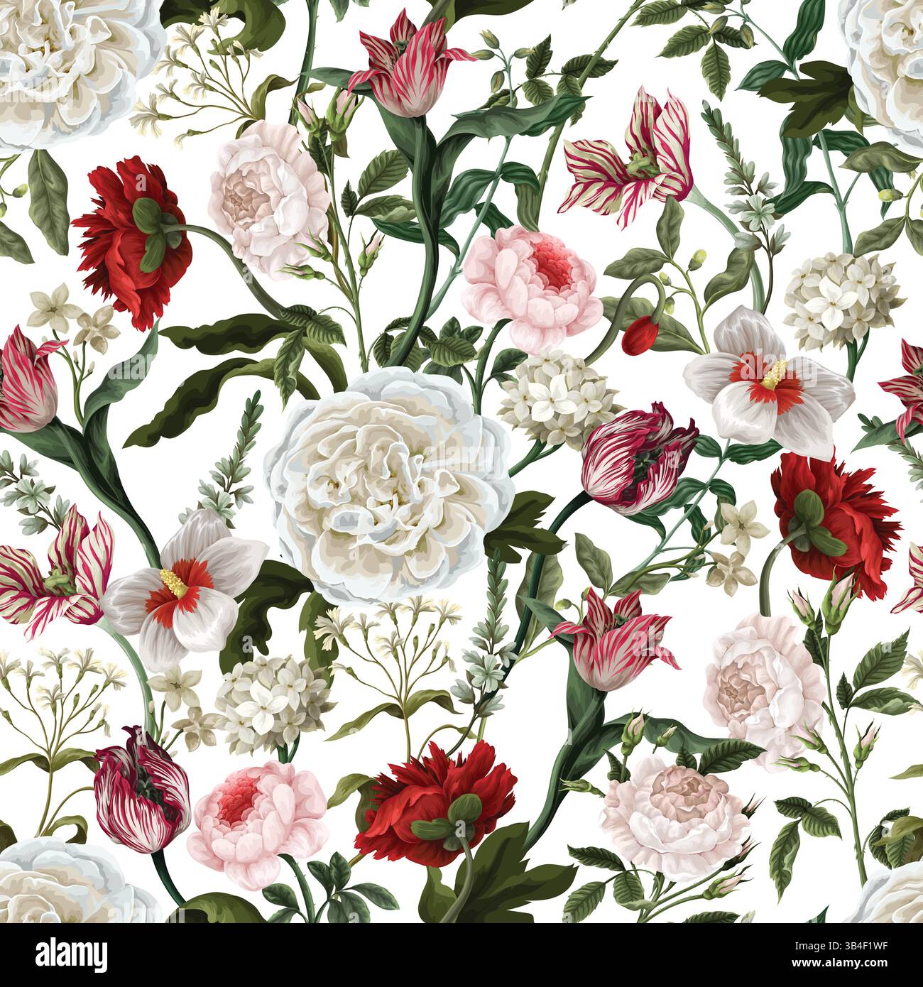 Seamless floral pattern with oil painting rococo still-lifes flowers ...
