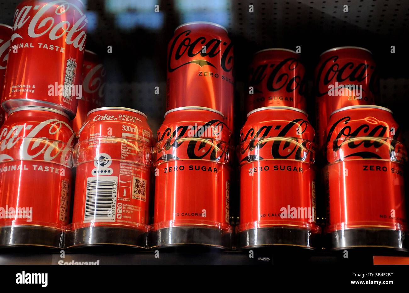 Copenhagen/ DenmarK/30 april 2025/ Coca cola bottles and cans for sale ...